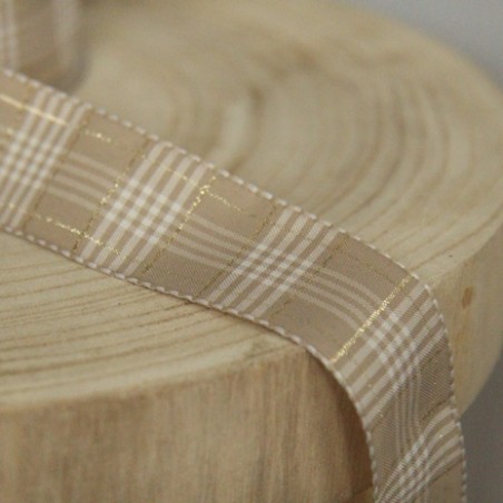 Ruban à carreaux 40 mm - Beige/Doré