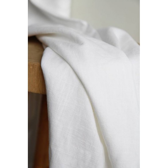 Tissu Lin BLANC - Un chat sur un fil