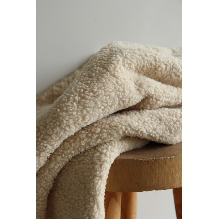 Tissu teddy beige clair - Tissu sherpa fausse fourrure - Un chat sur un fil